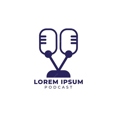 팟캐스트 로고 디자인 서식 파일 트윈 2 더블 레트로 마이크 그림 흰색 배경에 고립 방송 라디오 방송국 그림 로고 프리미엄 벡터