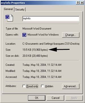 Finding The Size Of A File