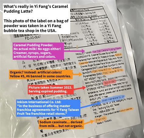 Ingredients Of Yi Fangs Organic Caramel Pudding Latte Rboba