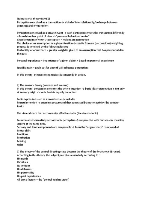 Transactional Theory Cognitive Psychology Transactional Theory