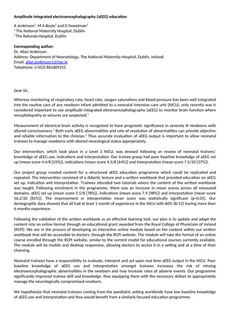 Pdf Amplitude Integrated Electroencephalography Aeeg Education