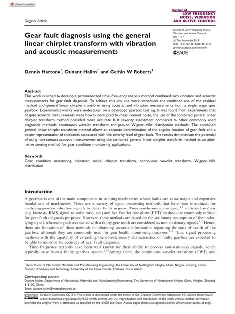 Pdf Gear Fault Diagnosis Using The General Linear Chirplet Transform With Vibration And