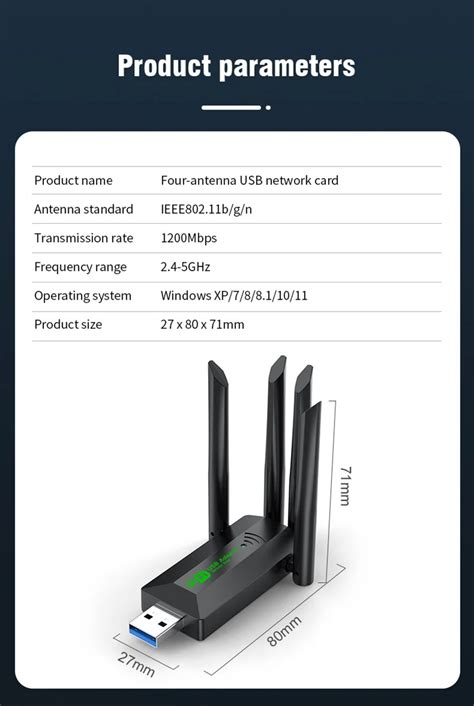 Driver Free USB Wifi Adapter 4 Antenna USB Network Card Wireless Long Range Dual Band 5GHz USB 3