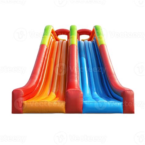 3d inflatable water slides front view isolate on transparency