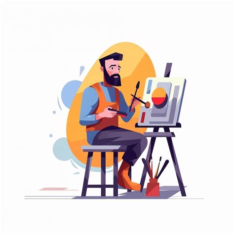 Una Pintura De Un Hombre Tocando Una Guitarra Y Pintando Vector Premium