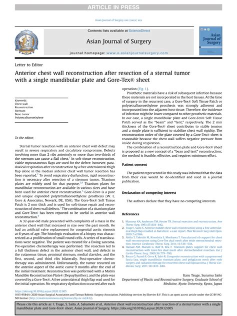 Pdf Anterior Chest Wall Reconstruction After Resection Of A Sternal Tumor With A Single