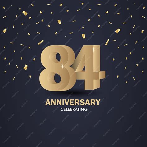 기념일 이벤트 파티를 축하하기 위한 기념일 84 골드 3d 숫자 포스터 템플릿 프리미엄 벡터