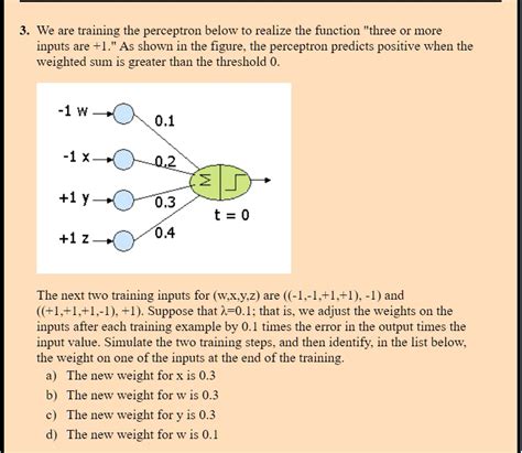 Solved We Are Training The Perceptron Below To Realize The Function Three Or More Inputs Are