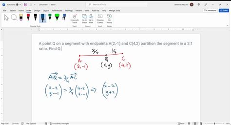 A Point Q On A Segment With Endpoints A2 1 And C42 Partition The Segment In A 31 Ratio