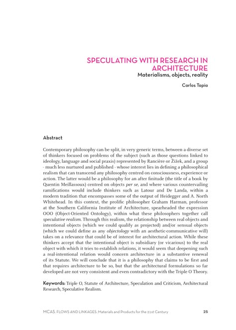 Pdf Speculating With Research In Architecture Materialisms Objects Reality