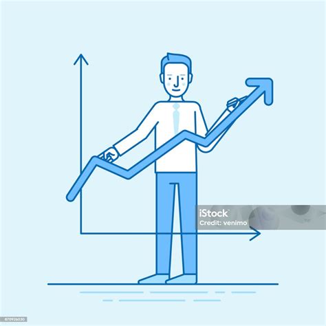 블루 컬러남자 그리기 그래픽비즈니스 개발 컨셉에 유행 평면 선형 스타일에서 벡터 일러스트 레이 션 비즈니스에 대한 스톡 벡터 아트 및 기타 이미지 Istock