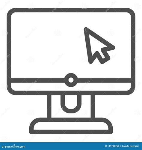 Cursor On Monitor Line Icon Desktop Screen With Arrow Vector Illustration Isolated On White Pc