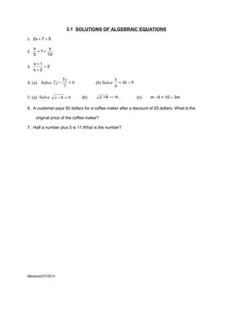 Solutions Of Algebraic Equations PDF
