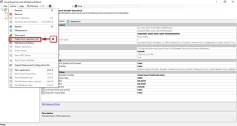 delete from repository list visual guard