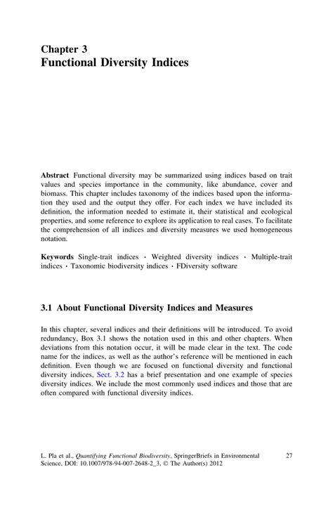 Pdf Functional Diversity Indices