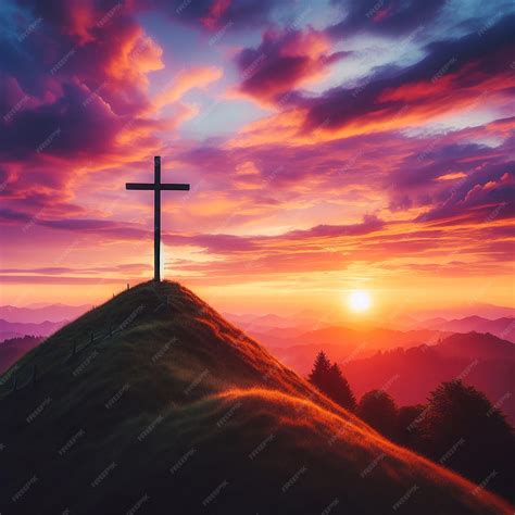 Premium Photo A Photo Of A Cross With A Sunset In The Background