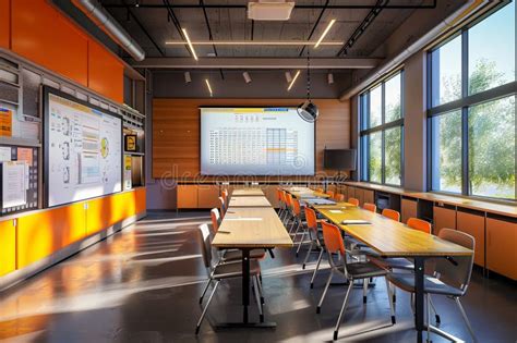 A Modern Classroom With Interactive Panels And Ai Assistants Designed For An Engaging And