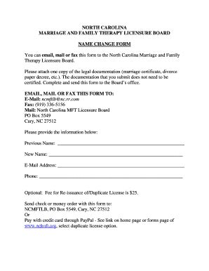 Fillable Online Nclmft Name Change Form NC Marriage And Family Therapy Licensure Nclmft