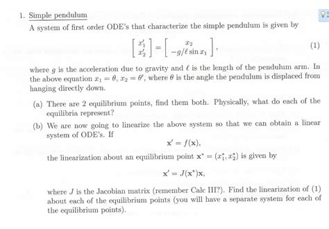 simple pendulum a system of first order ode s that