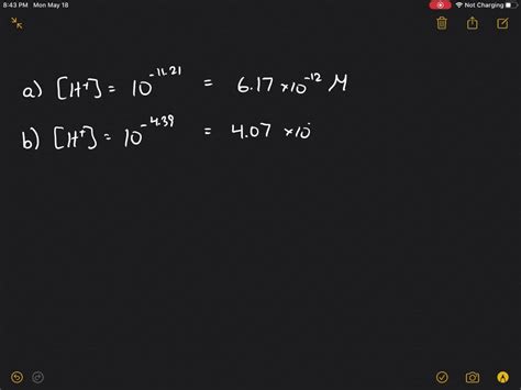 Solved Calculate The Hydrogen Ion Concentration In Moles Per Liter