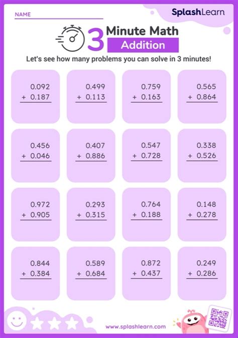 Add Thousandths Less Than 1 Vertical Timed Practice — Printable Math
