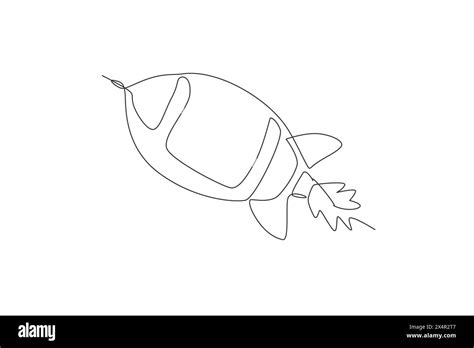 One Continuous Line Drawing Of Simple Retro Spacecraft Flying Up To The Outer Space Nebula