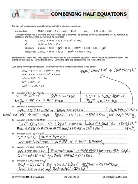 Chemsheets As 1036 Combining Half Equations Pdf Applied And