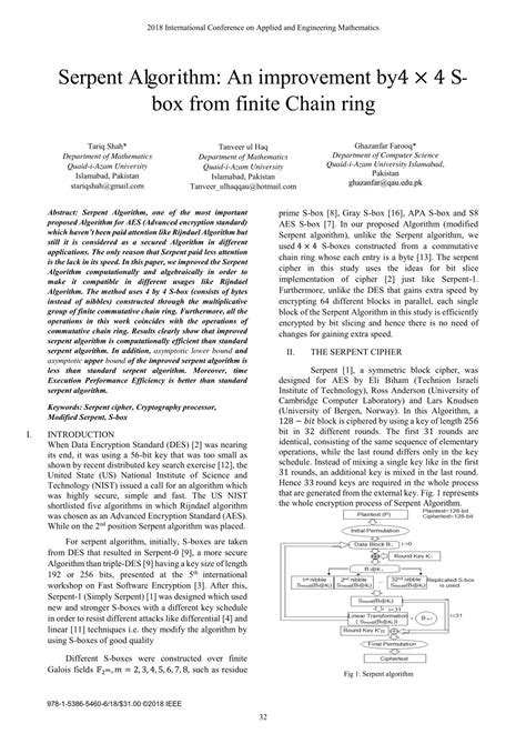 Pdf Serpent Algorithm An Improvement By 4 × 4 S Box From Finite