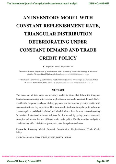 Pdf An Inventory Model With Constant Replenishment Rate Triangular