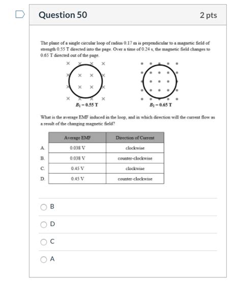Solved Question Pts The Plane Of A Single Circular Loop Chegg