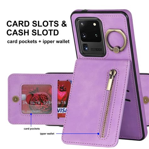 삼성 갤럭시 S20 울트라 레트로 링 및 지퍼 Rfid 카드 슬롯 폰 케이스용퍼플
