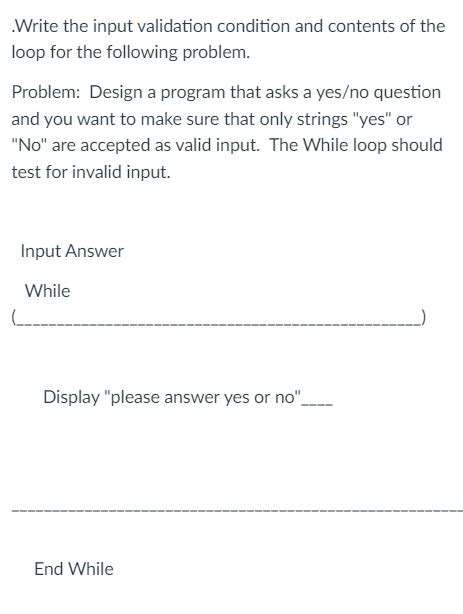 Solved Write The Input Validation Condition And Contents Of Chegg