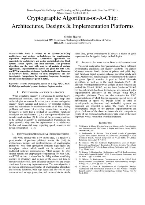 Pdf Cryptographic Algorithms On A Chip Architectures Designs And Implementation Platforms
