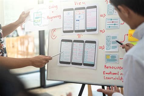 웹 사이트 디자이너 개발 Ui Ux 디자인 스케치 된 메모 와이어 프레임 레이아웃 모바일 응용 프로그램 프로젝트 사용자 경험