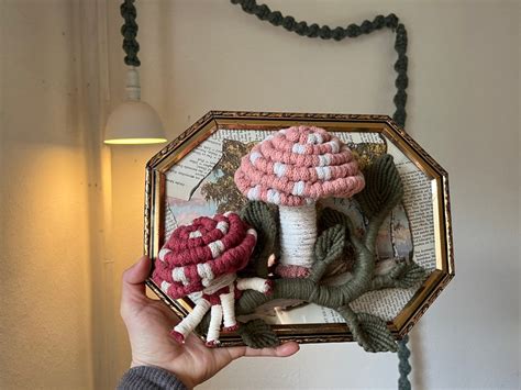 macrame mushroom wall decor 3d fabric botanical decoration etsy