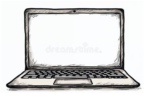 Hand Drawn Style Illustration Of Laptop With Empty White Screen For Infographic Or Advertising