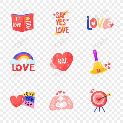 Pack Of Love Elements Hand Drawn Stickers Love Hands Book Gesture