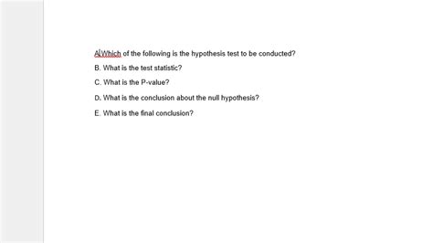 Solved Allwhich Of The Following Is The Hypothesis Test To