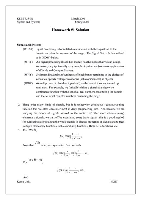 2006 homework 1 solution howcd signals and systems spring 2006