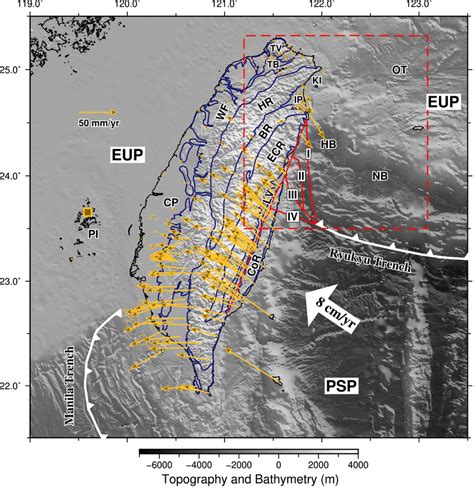 Regional Tectonic Setting Of Taiwan And The Gps Velocity Field Brown Download Scientific