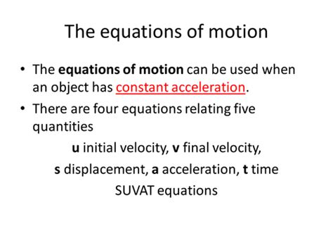 Equations Of Motion Suvat By Simoninpng Teaching Resources