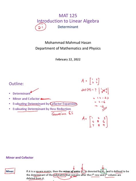 2 1 2 2 Determinant By Cofactor Expansion 6 Download Free Pdf Determinant Matrix