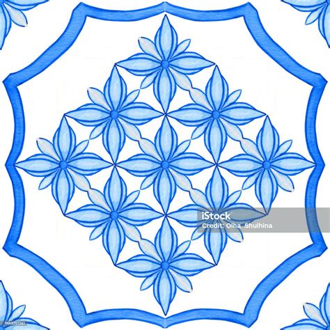 마졸리카 이음새가 없는 패턴 시칠리아 손으로 그린 파란색 장식품 전통적인 파란색과 흰색 세라믹 타일 포르투갈어 전통 Azulejo 패턴 모로코 스타일 0명에 대한 스톡 벡터