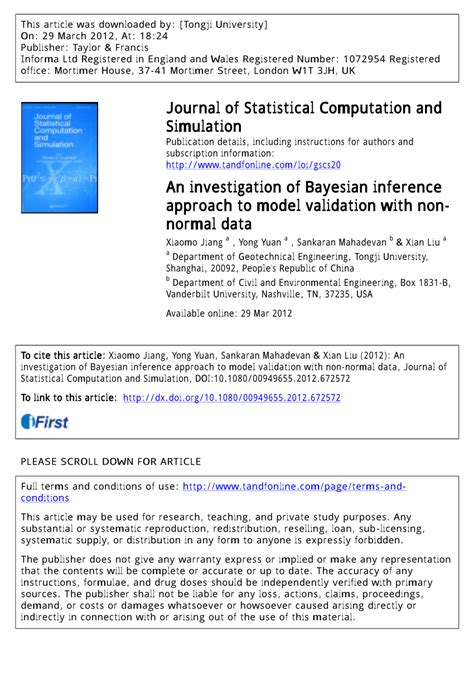 PDF An Investigation Of Bayesian Inference Approach To Model Validation With Non Normal Data