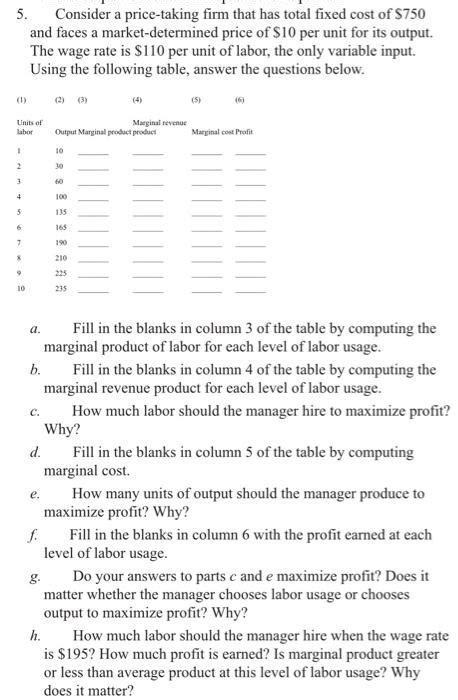 solved 5 consider a price taking firm that has total fixed