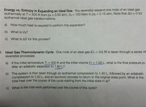 Solved Energy Vs Entropy In Expanding An Ideal Gas You Chegg Com