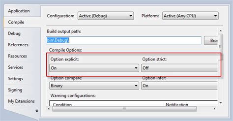 Net Can I Set Option Explicit And Option Strict On A Projectsolution Level Stack Overflow