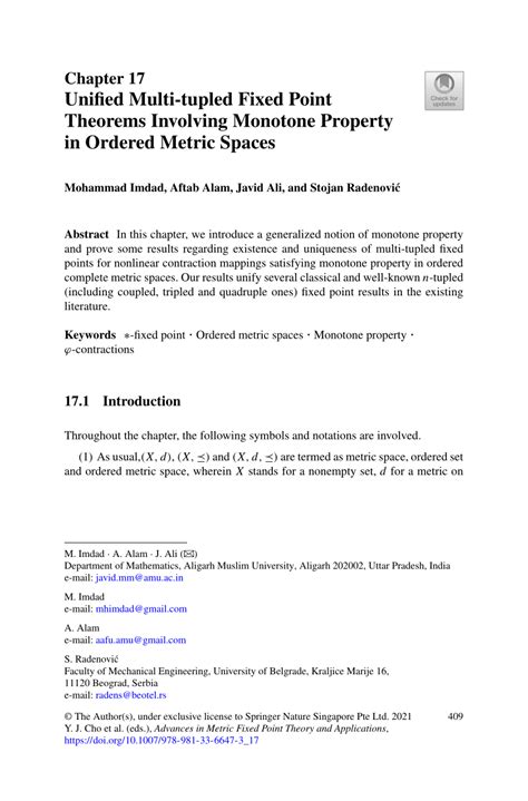 Pdf Unified Multi Tupled Fixed Point Theorems Involving Monotone Property In Ordered Metric Spaces