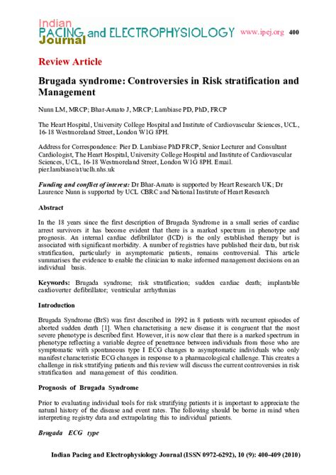 Pdf Brugada Syndrome Controversies In Risk Stratification And Management
