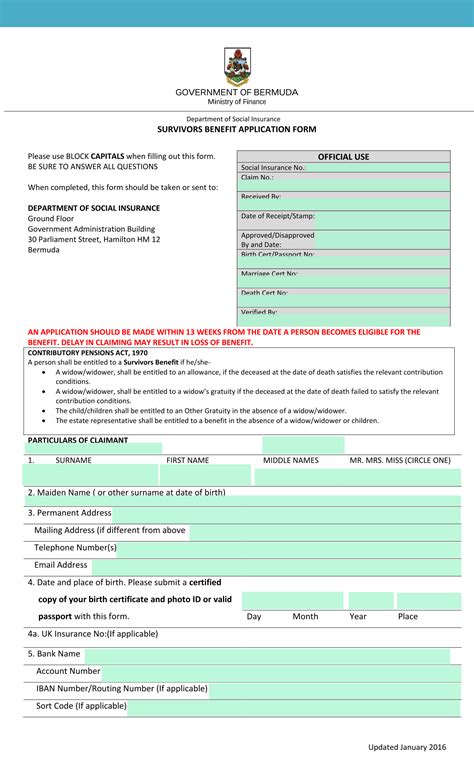 Survivors Benefit Application Form